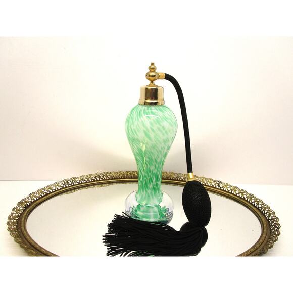 venetian | Bath & Body | Vtg Blown Glass Atomizer Bottle Green White ...